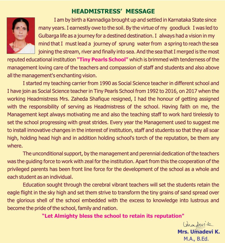 Headmistress-message | Tiny Pearls English Medium School